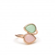 ANELLO CON DUE GEMME VERDI E ROSA di Bloosh